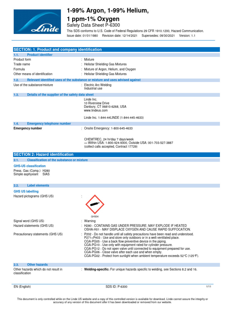 1-99% Argon, 1-99% Helium, 1 ppm-1% Oxygen: Safety Data Sheet P-6300 ...