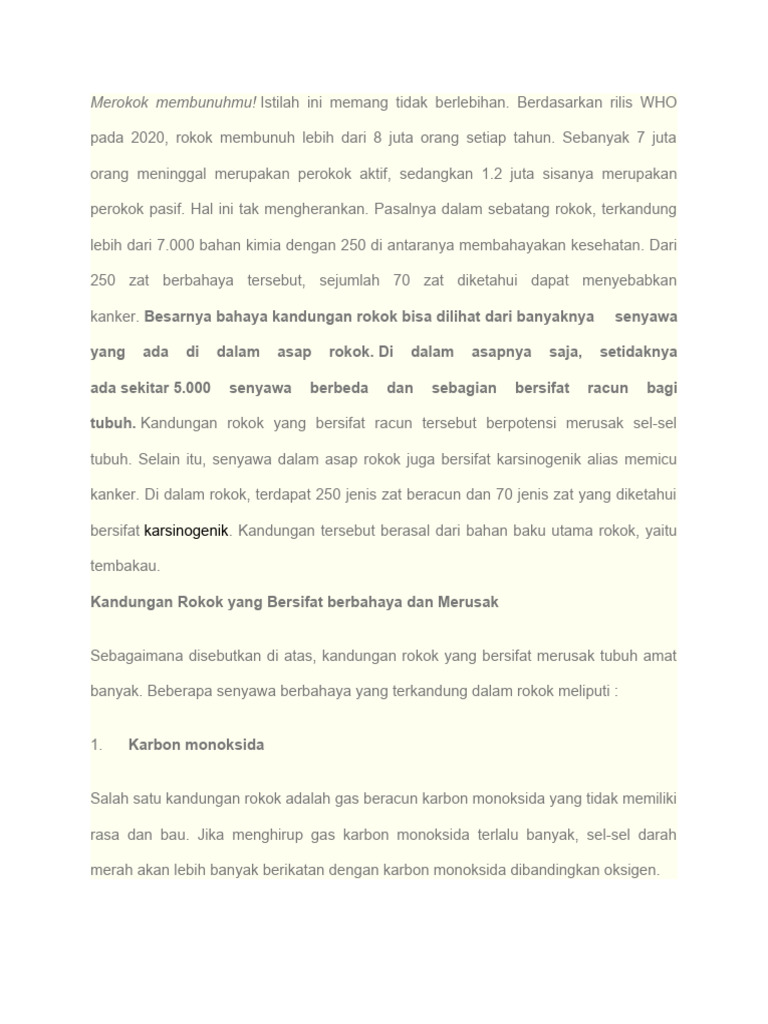 Kandungan Dalam Sebatang Rokok | PDF | Pengembangan Diri | Kesehatan ...