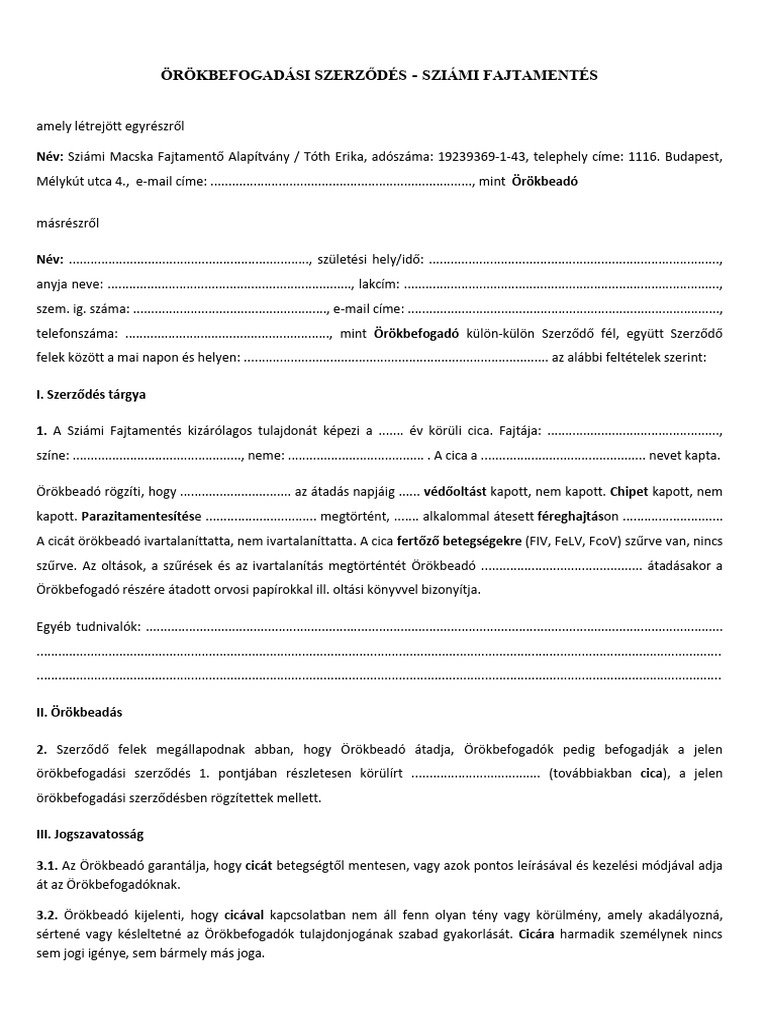 Sziami Fajtamentes Szerzodes | PDF