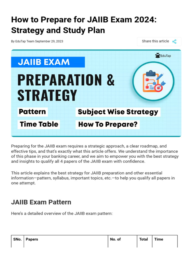 How To Prepare For JAIIB Exam 2024 - Strategy and Study Plan | PDF ...