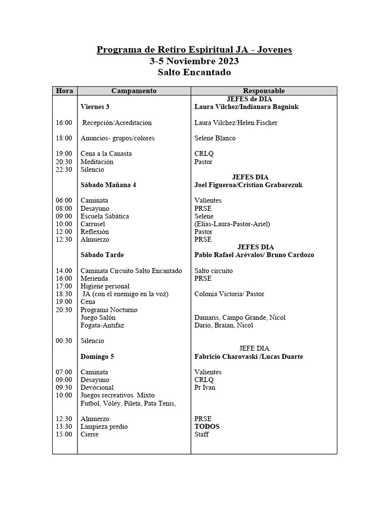 Retiro Espiritual JA Jóvenes Nov 2023 | PDF