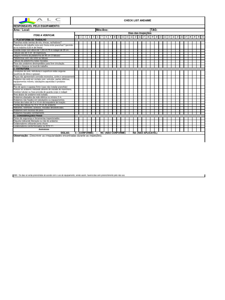 Check List Andaime Alc | PDF