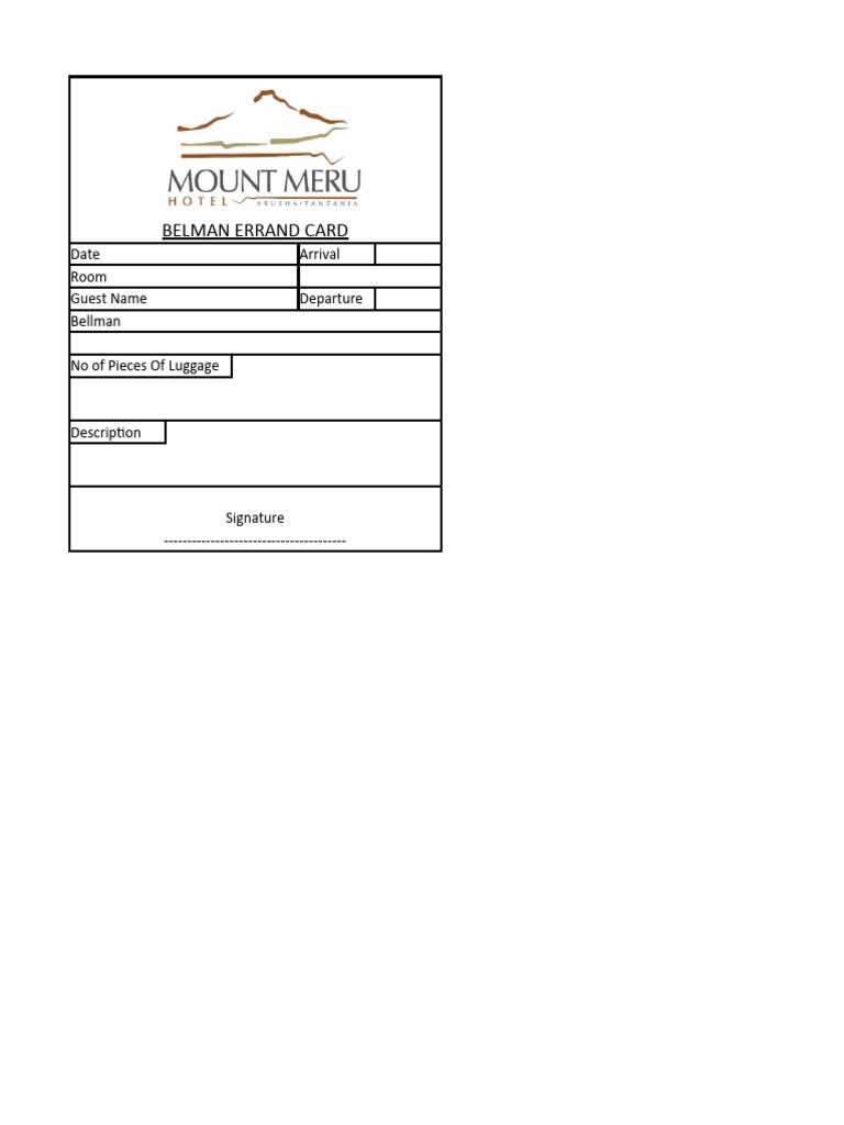 Bellman Errand Card Sample | PDF