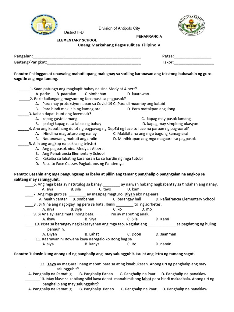 Q1 Periodical TesT Filipino | PDF