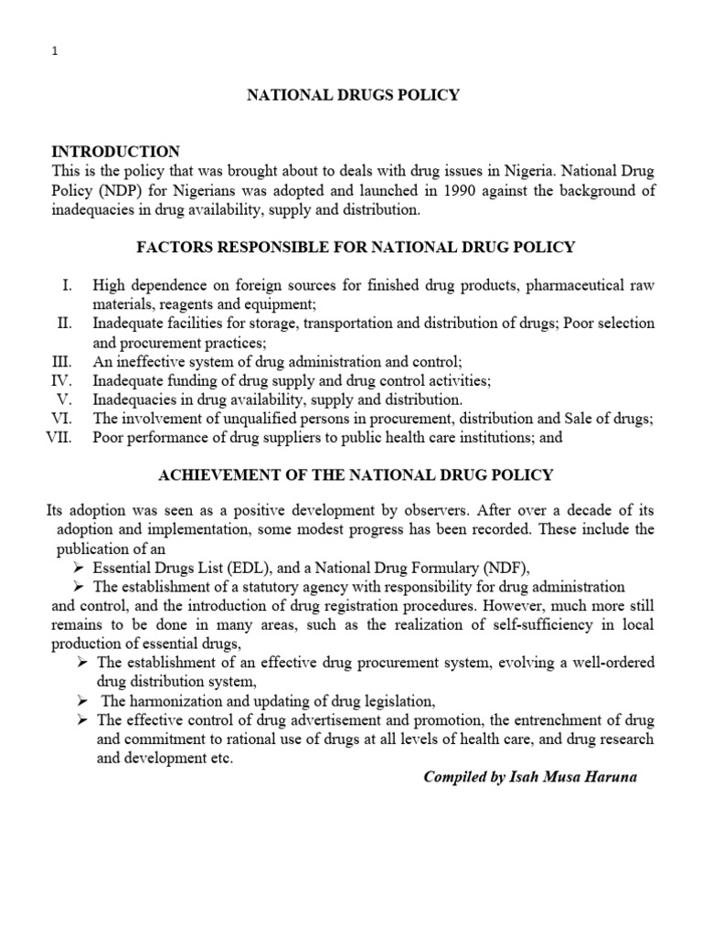National Drug Policy Final | PDF | Pharmacy | Pharmacist
