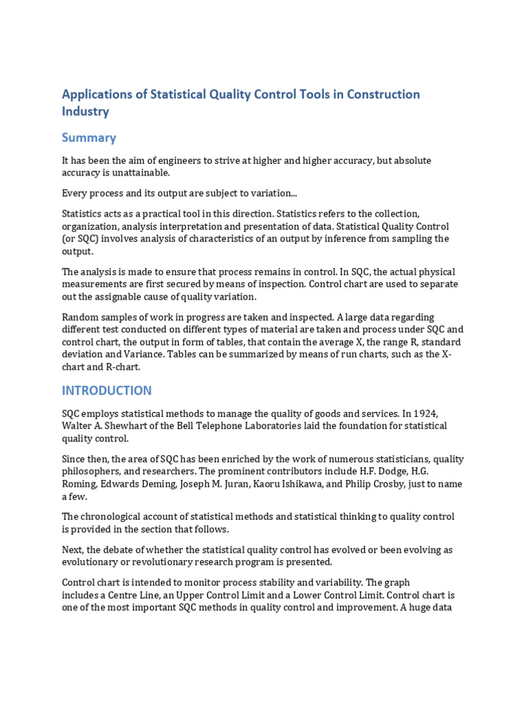 Applications of Statistical Quality Control Tools in Construction ...