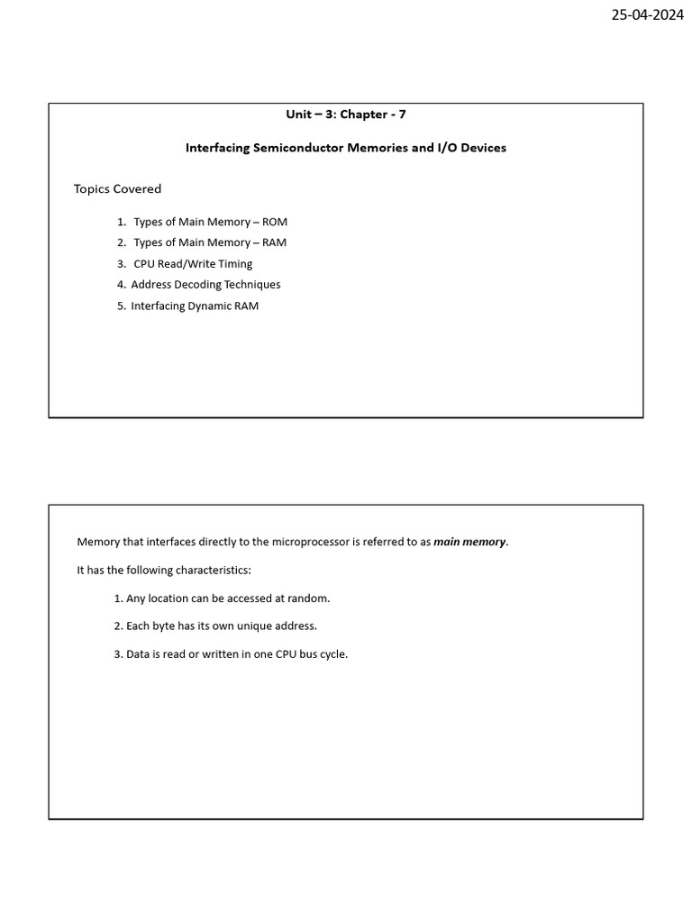 Unit 3 Interfacing Semiconductor Memories And Io Devices Pdf Random Access Memory
