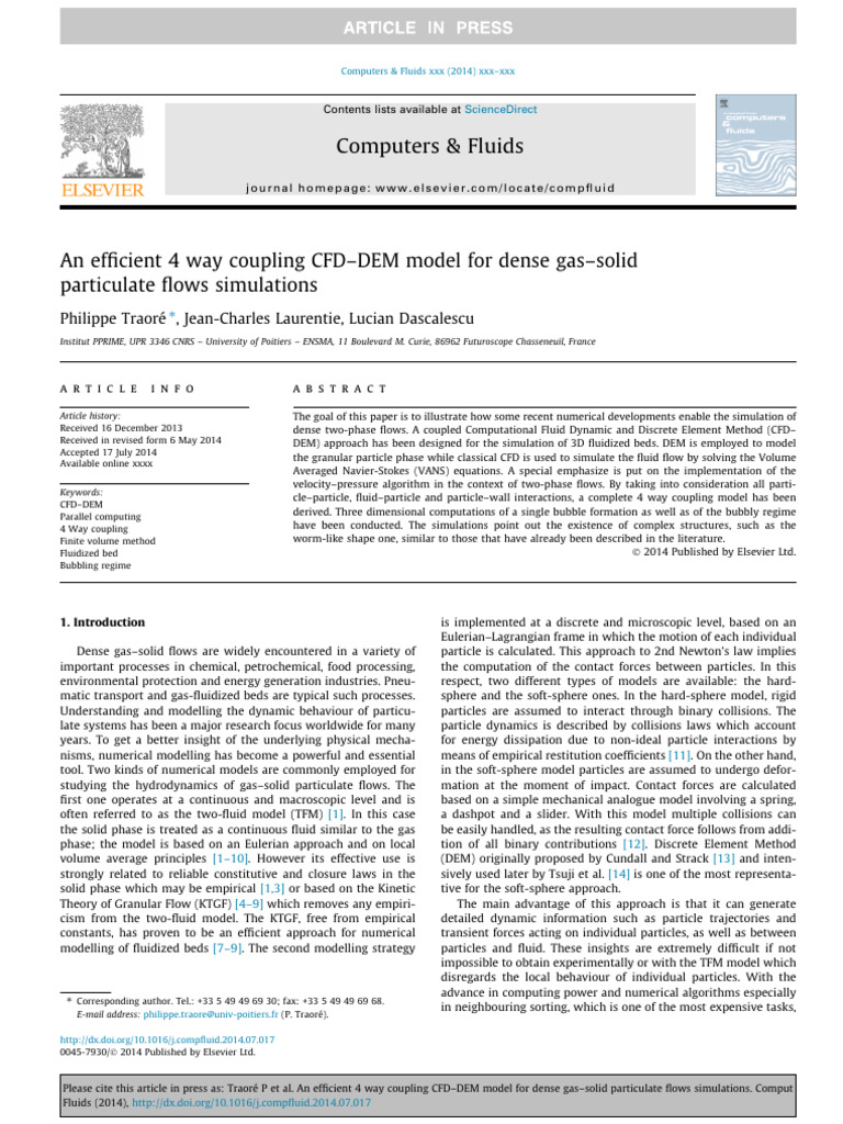An Efficient 4 Way Coupling CFD-DEM Model For Dense Gas-Solid Particulate Flows Simulations ...