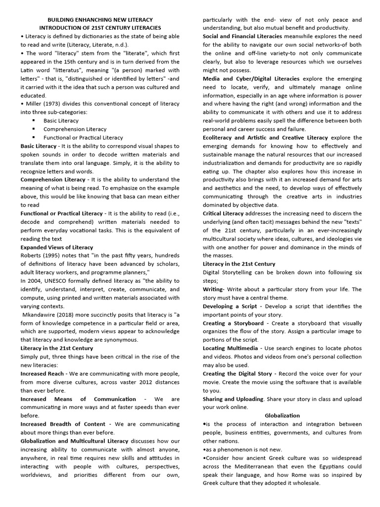 Prelim Building and Enhanching New Literacy | PDF | Literacy ...