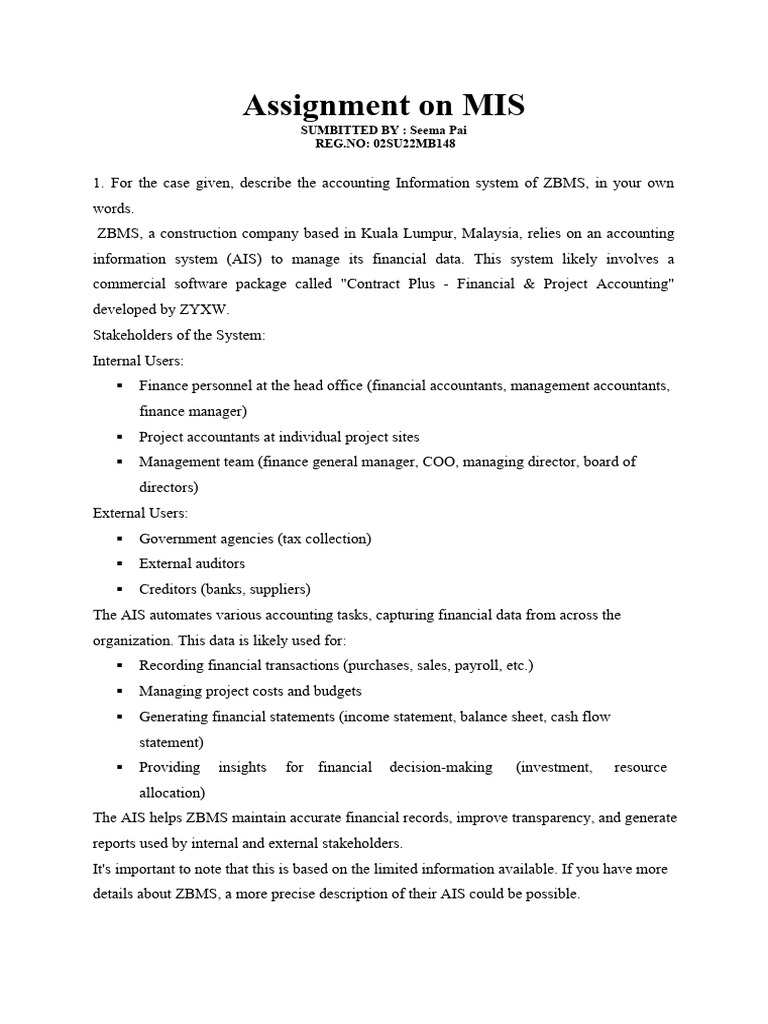 Seema MIS Assignment Easy | PDF | Accounting | Procurement