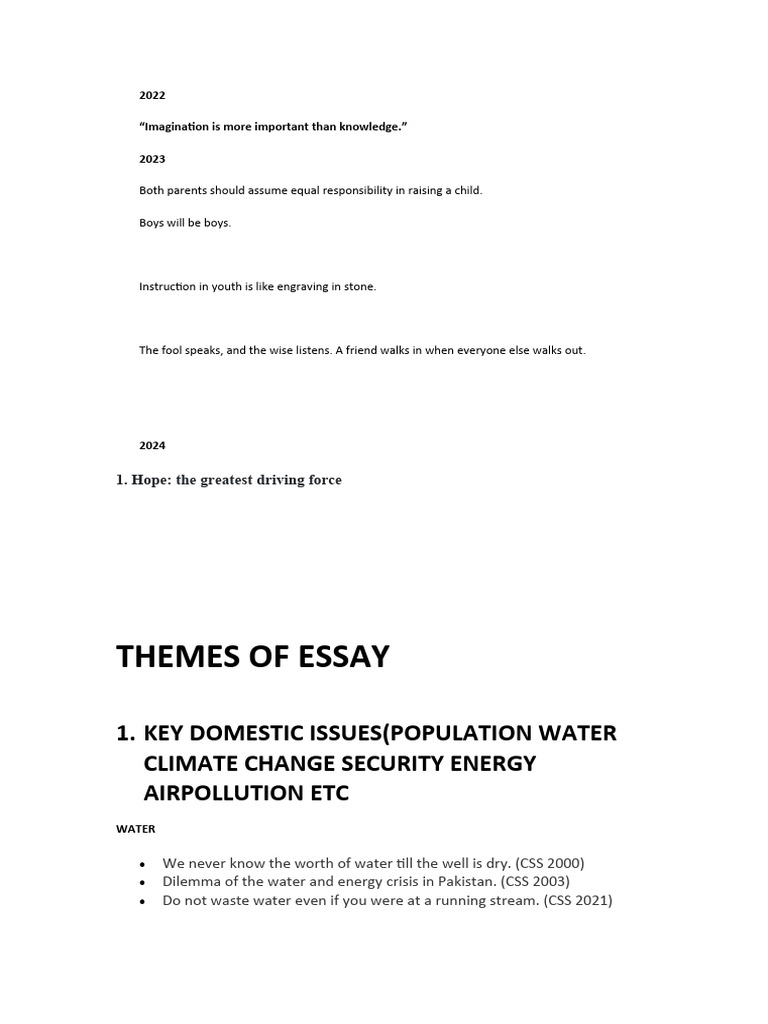 CSS Essay Past Paper Analysis (Topic-Wise) 2000-2024 | PDF | Pakistan ...