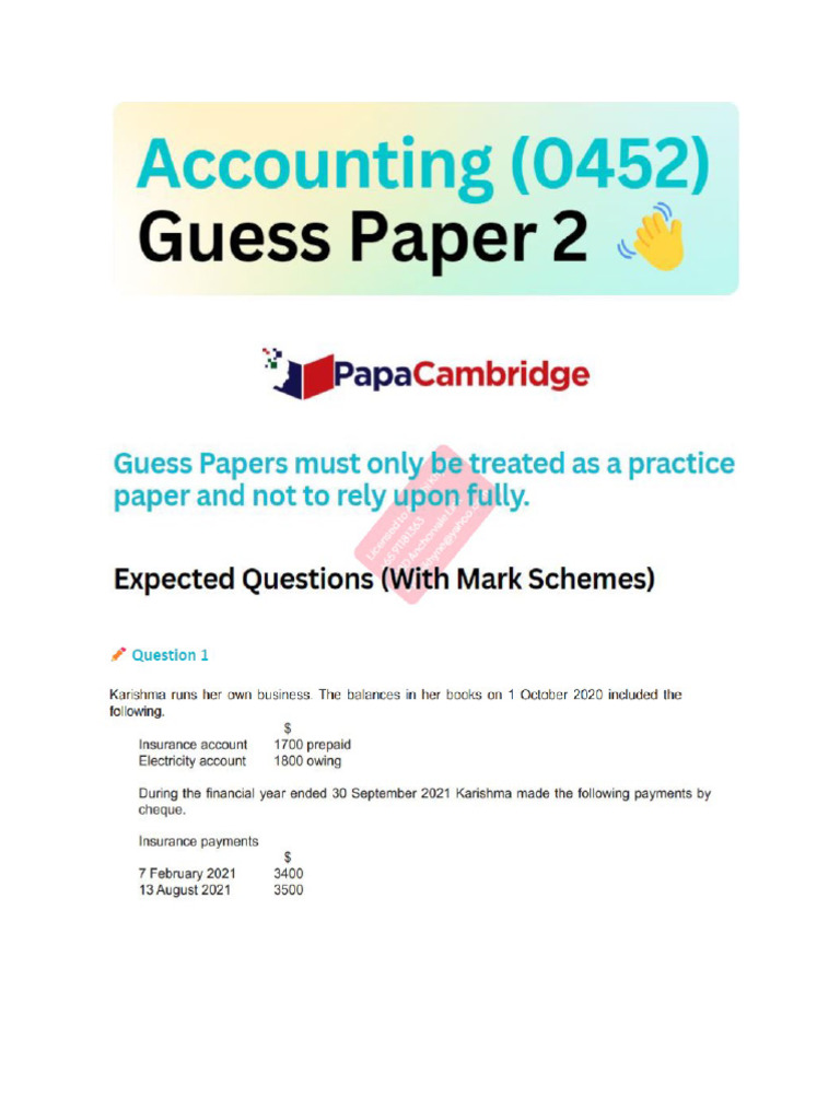 Accounting 0452 Guess Paper 2 | PDF