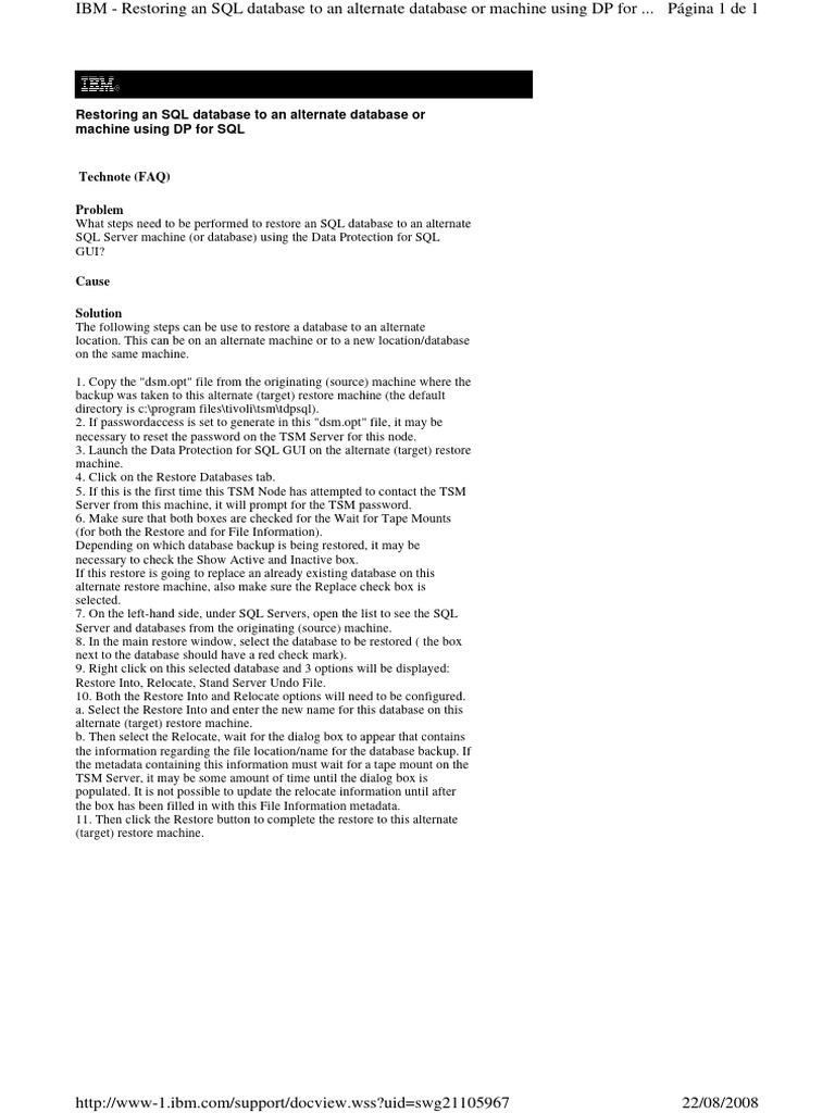 Tsm Cli Tdp For Sql Restoring An Sql Database To An Alternate 1591