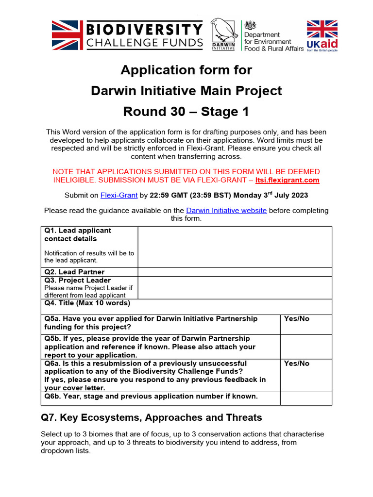 Darwin Initiative Application Form Round 30 | PDF | Natural Environment
