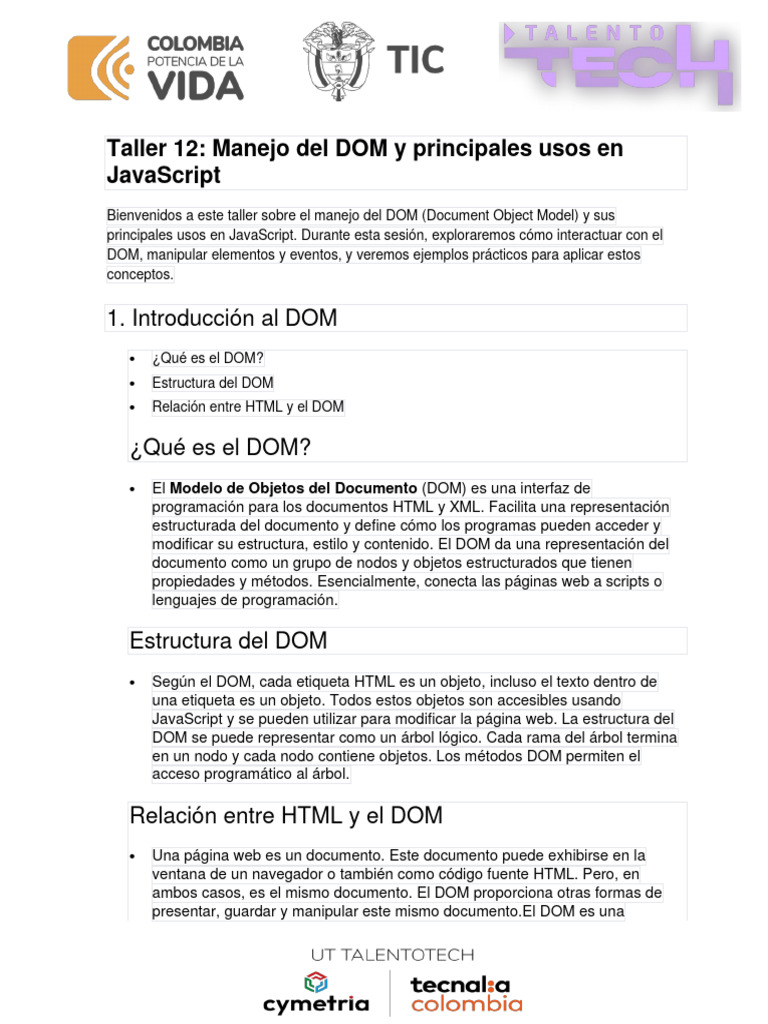 Taller 12 Manipulacion DOM | PDF | Modelo de objeto de documento ...