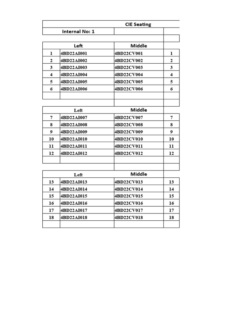 Seating Arrangment 4th Sem Cie-2 23-24 With Room Numbers | PDF