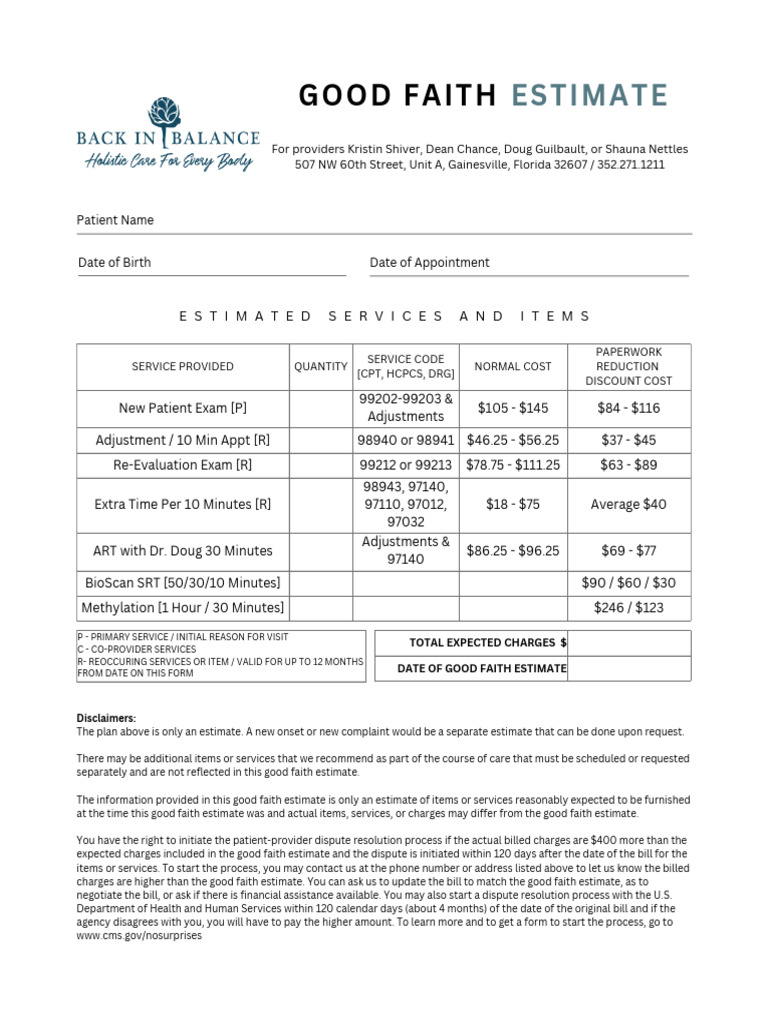 Good Faith Estimate | PDF | Insurance | Medicine