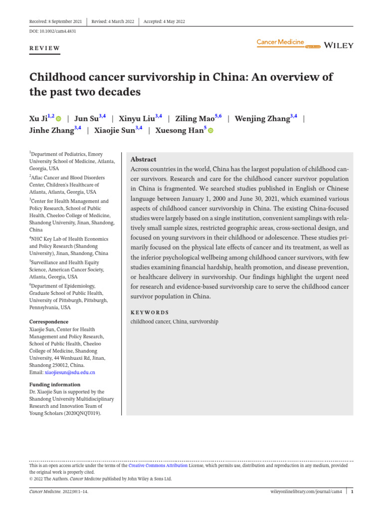 Childhood Cancer Survivorship in China | PDF | Cancer Survivor | Cancer