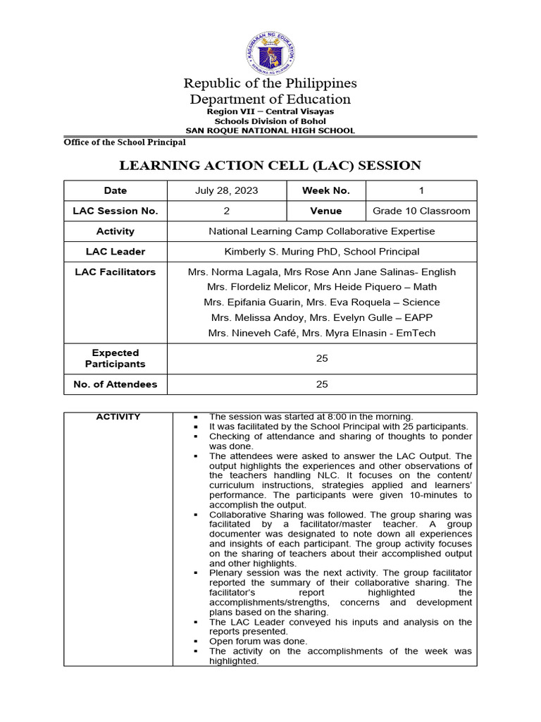 LAC Session No. 2 | PDF | Learning | Education Theory