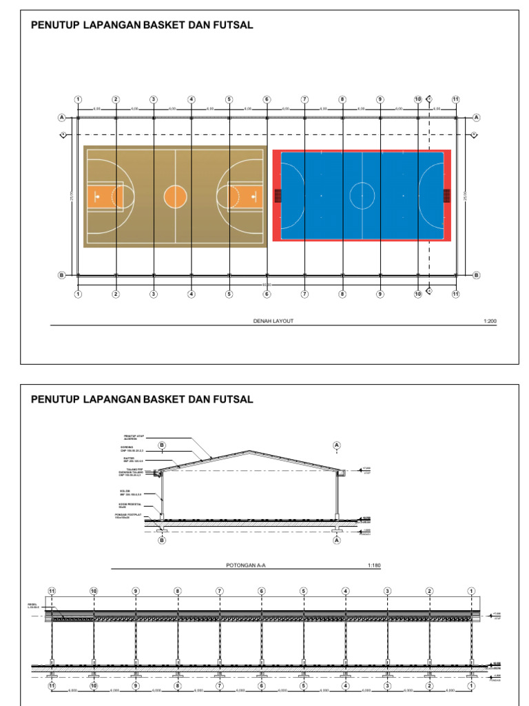 DWG Pekerjaan Penutup Atap Lapangan Basket Dan Futsal | PDF