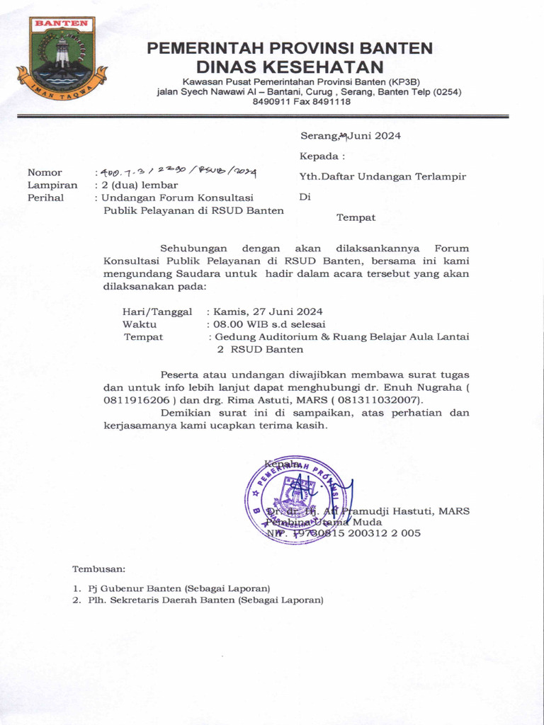 Undangan Peserta Forum Konsultasi Pelayanan Publik 2024 | PDF