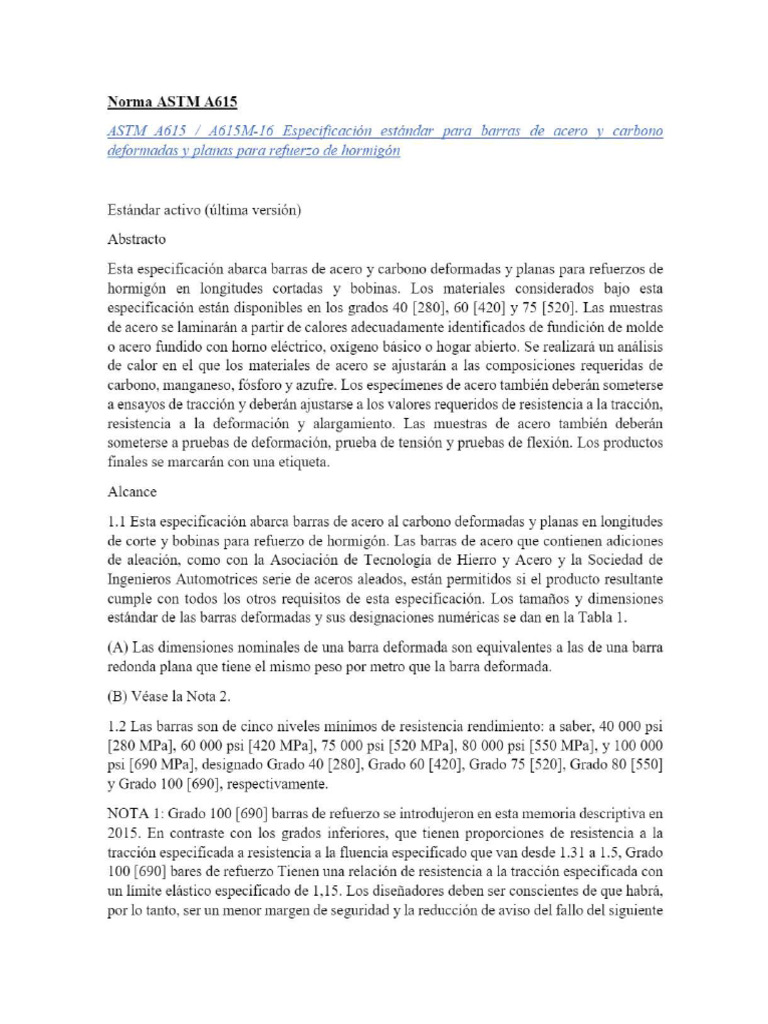 Astm A615 (Especificación Estandar para Barras de Acero y Carbono) | PDF