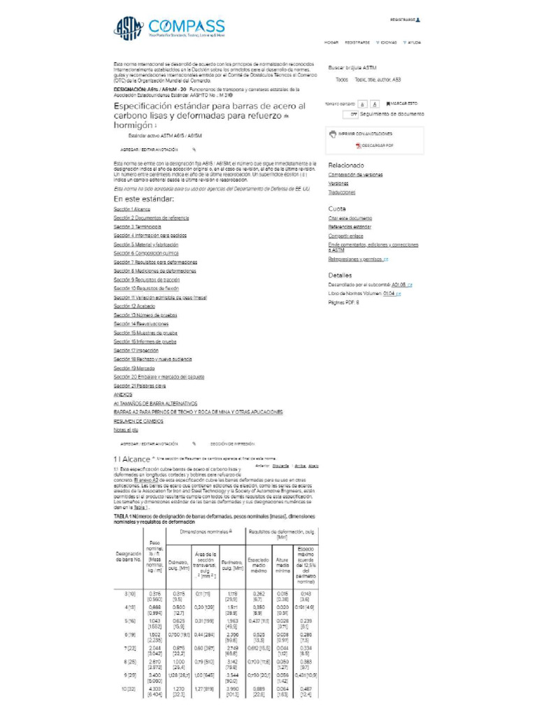 Astm A615 (Especificación Estandar para Barras de Acero y Carbono Esp) | PDF