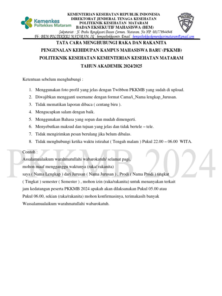 Tata Cara Menghubungi PKKMB 2024 | PDF