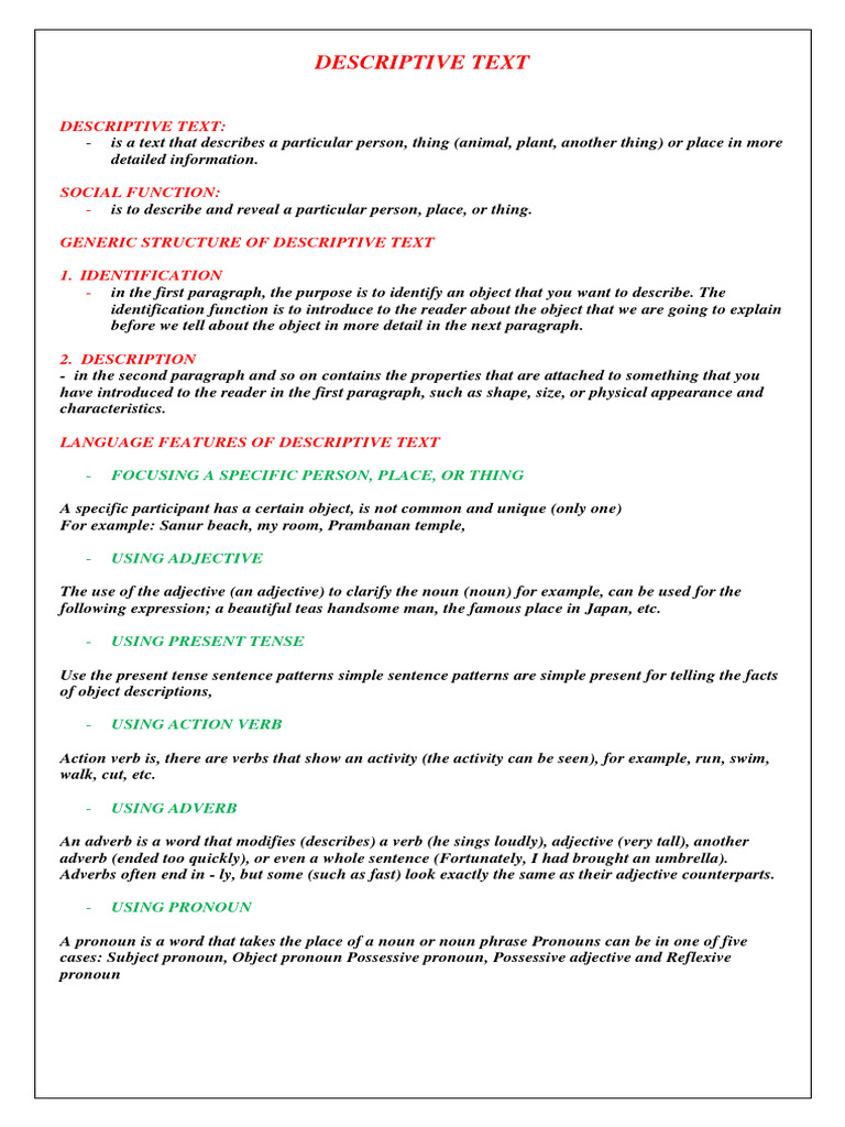 X Grade Descriptive Text | PDF | Adjective | Verb