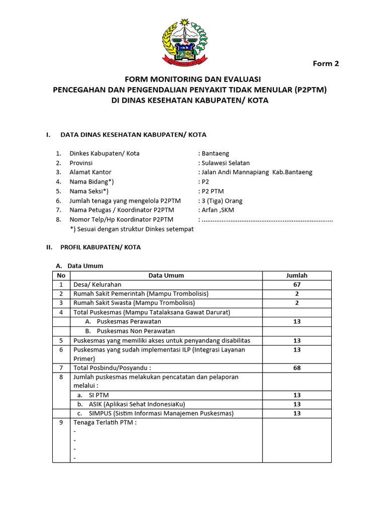 Form Monev Kab .Bantaeng - 2024 | PDF