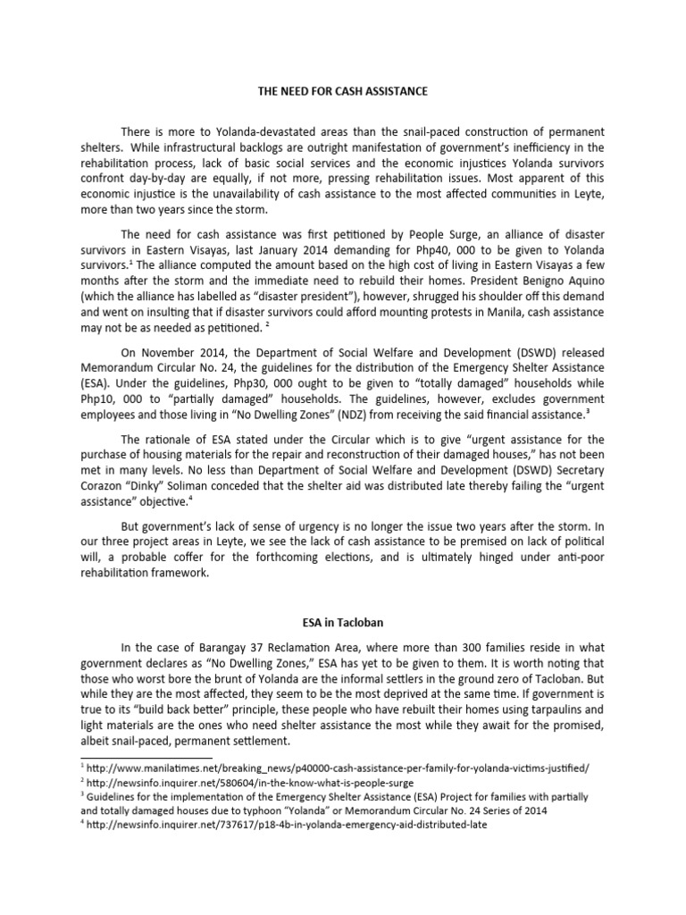 The Need For Cash Assistance | PDF | Cost Of Living