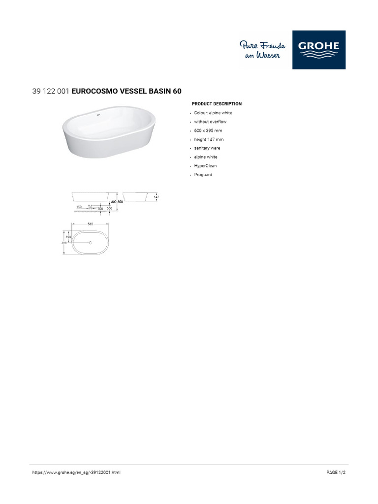 GROHE Specification Sheet 39122001 | PDF