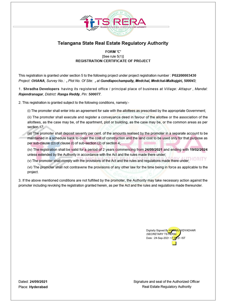 OHANA RERA Certificate | PDF | Government | Legal Documents