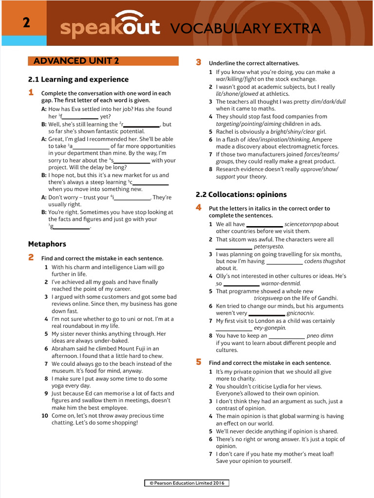 Dokumen - Tips Speakout Vocabulary Extra Advanced Unit 02 | PDF | Phrase