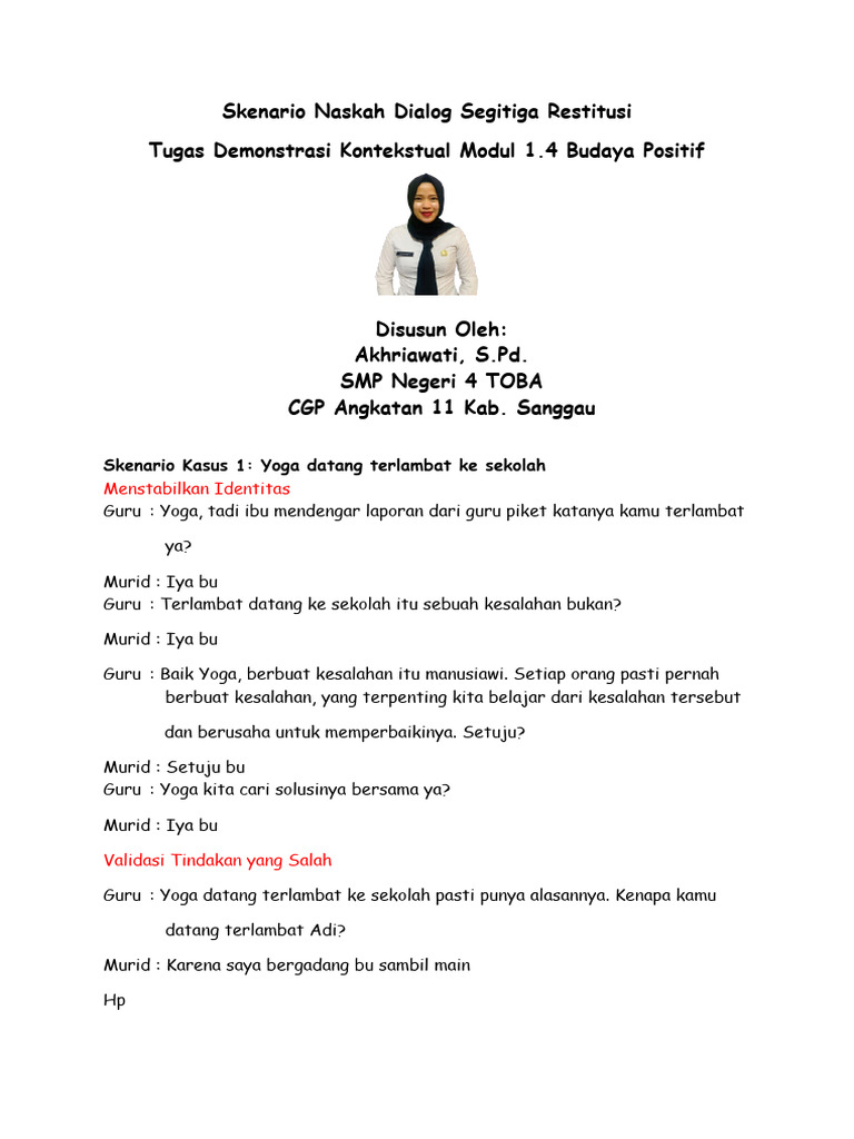 Skenario Naskah Dialog Segitiga Restitusi Tugas Demonstrasi Kontekstual Modul 1 4 Budaya Positif ...