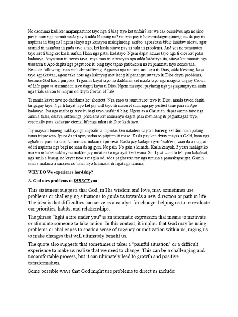 No Dadduma Kadi Ket Mapanpanunot Tayo Nga Ti Biag Tayo Ket Unfair | PDF | Faith | Psychological ...