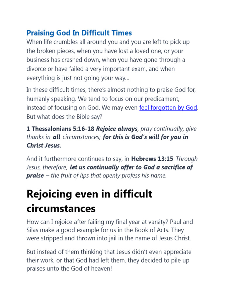 Praising God Through Difficult Times | PDF | God | Glory (Religion)