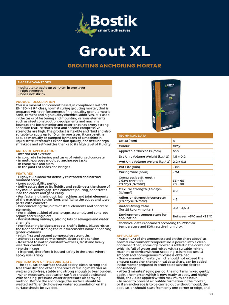 Bostik Grout XL Tds en | PDF | Concrete | Applied And Interdisciplinary ...