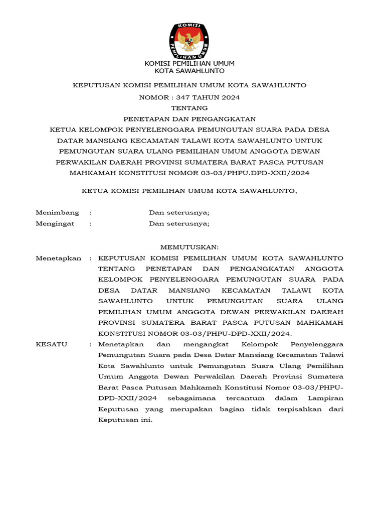 Format Petikan SK KPPS PSU | PDF