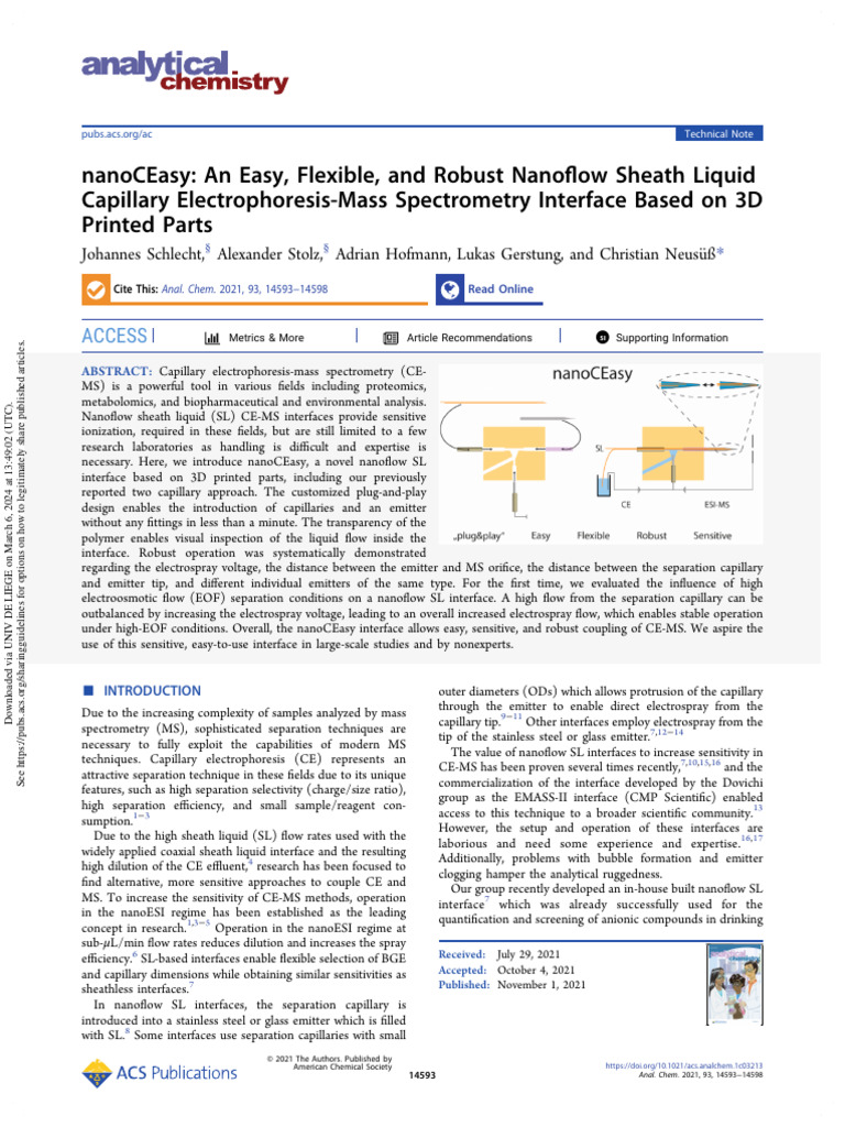 Schlecht Et Al 2021 Nanoceasy An Easy Flexible and Robust Nanoflow Sheath Liquid Capillary ...