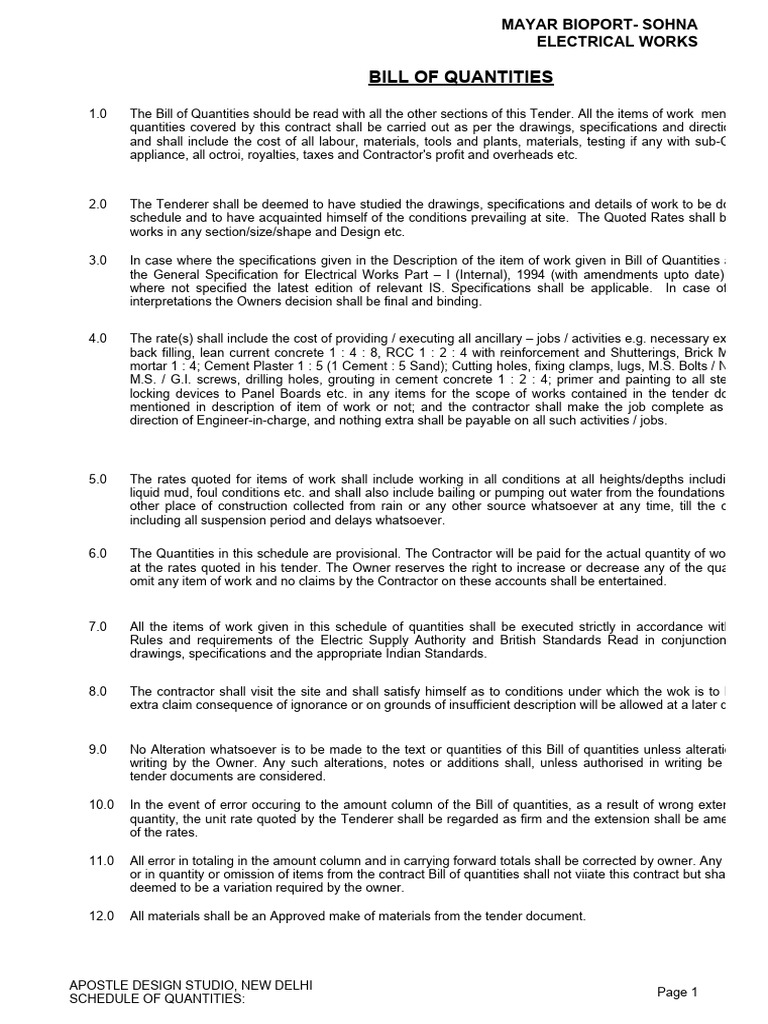 MAYAR BIOPORT - ELECTRICAL - BOQ - Ankit Kumar | PDF | Relay | Manufactured Goods