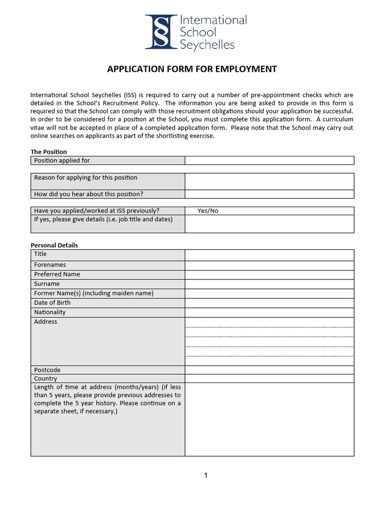 Application Form For Employment at ISS | PDF | Employment | Criminal Record