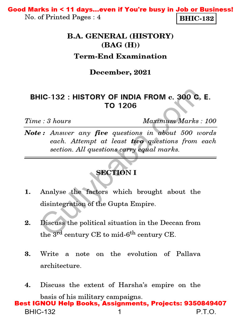 BHIC 132 2021 Question Paper | PDF