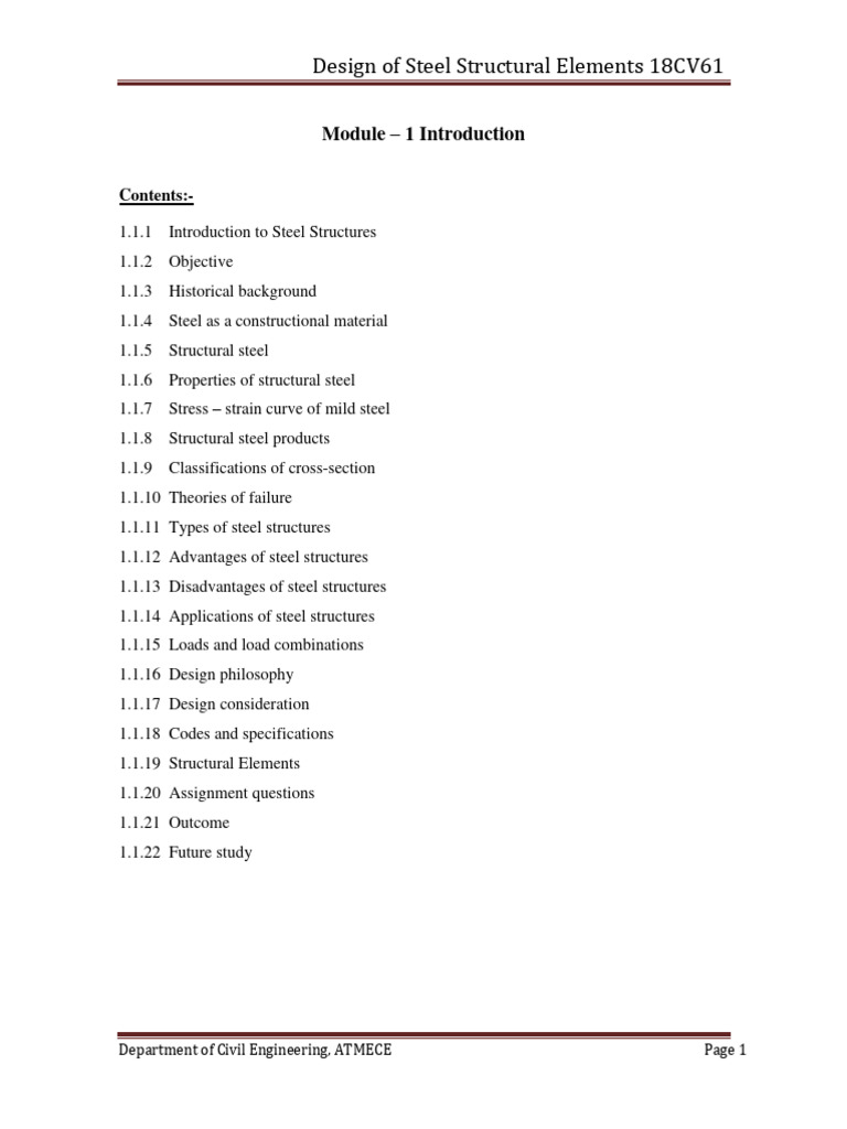 Design of Steel Structural Elements 18CV61: Module - 1 Introduction ...