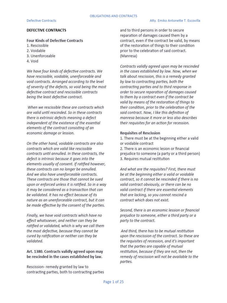 Defective Contracts | PDF | Insolvency | Judgment (Law)