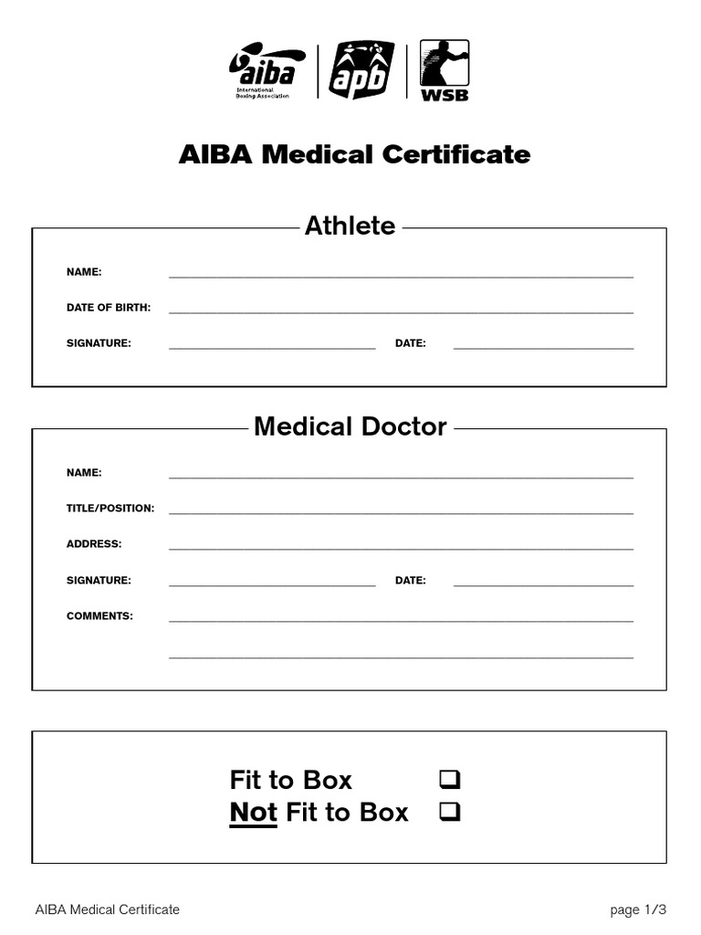 AIBA Medical Certificate | PDF | Concussion | Physical Examination