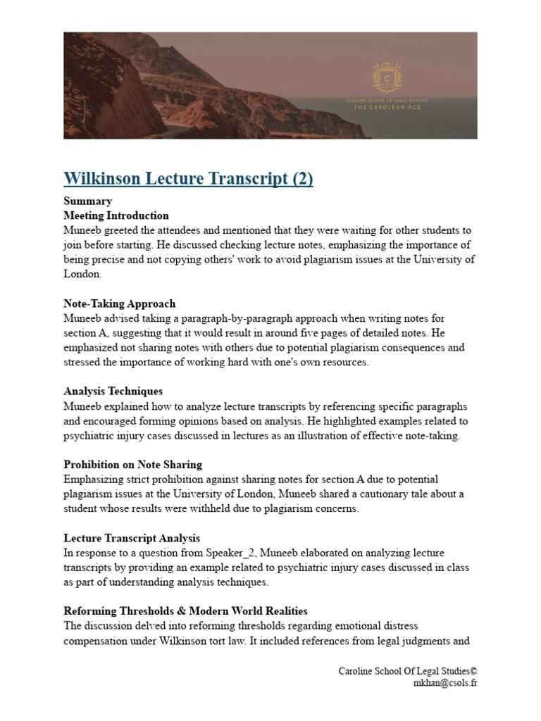 Wilkinson Lecture Transcript 2 | PDF | Mental Disorder | Psychiatry