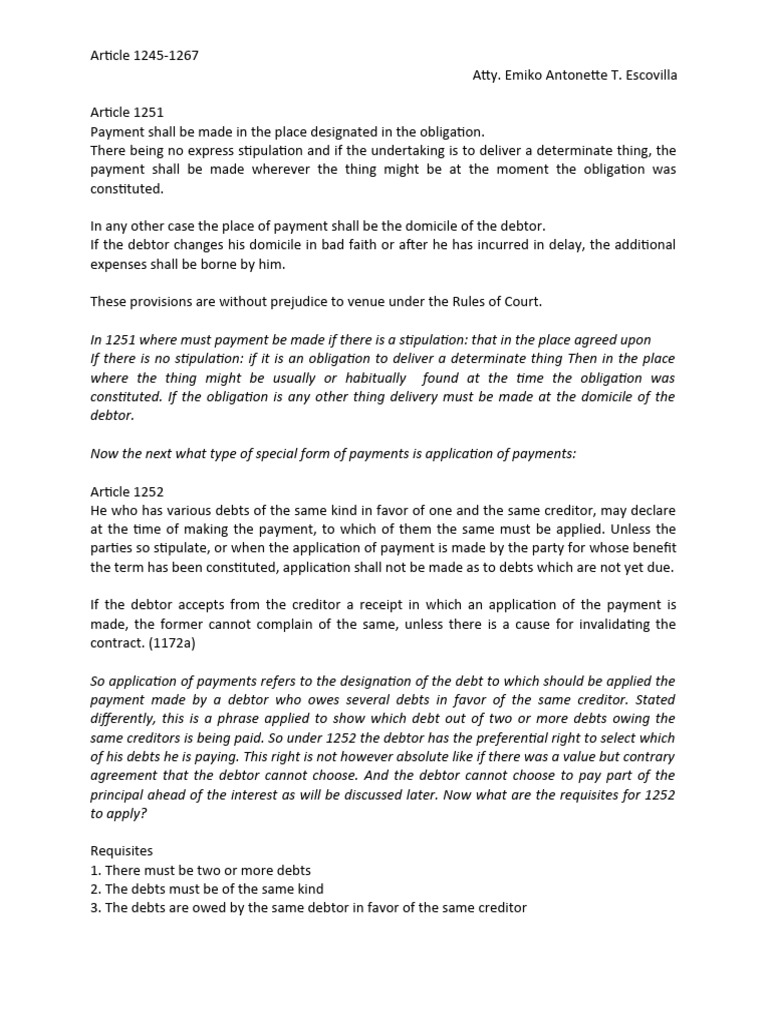 Payment Obligations and Application Rules | PDF | Debt | Payments