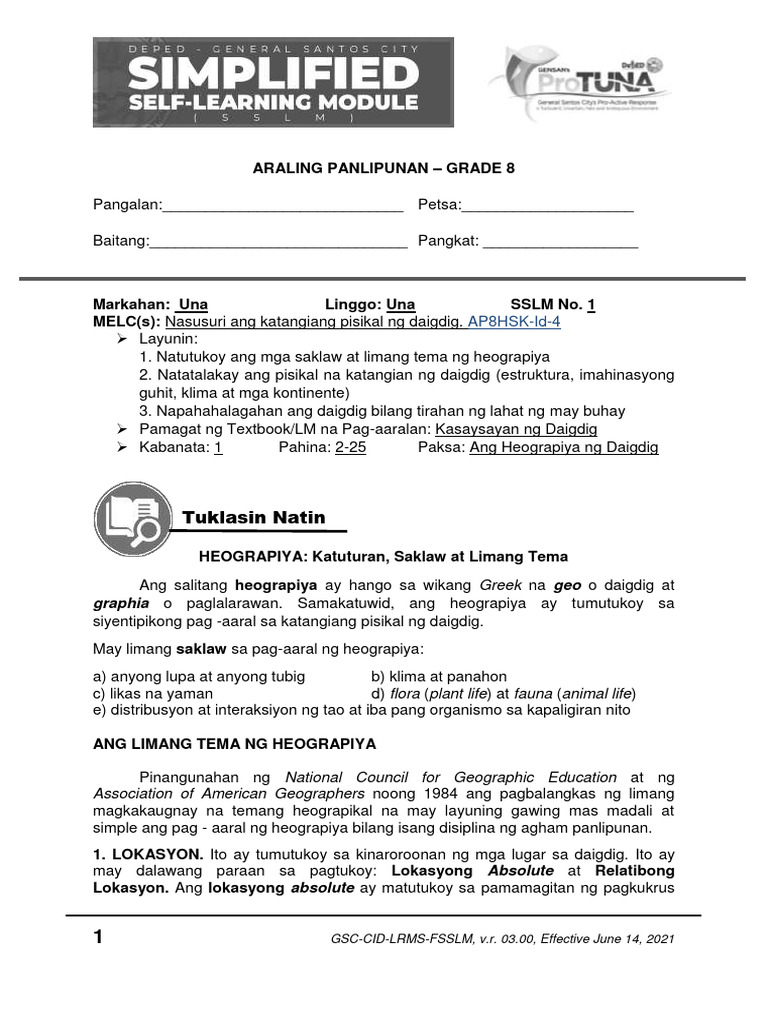 AP8 SSLM Q1 W1 Plantinos | PDF