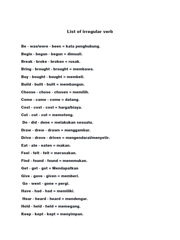 List of Irregular Verb | PDF